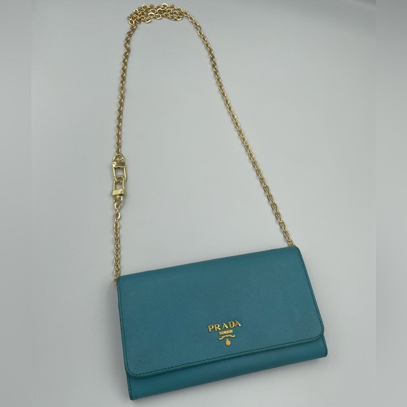 Prada | Bags | Prada Blue Wallet On Chain | Poshmark